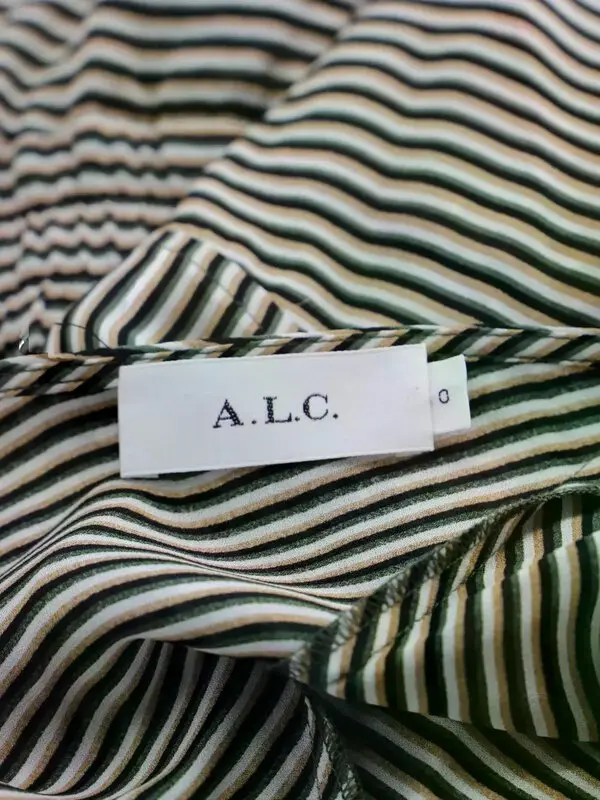 A.L.C. Striped Silk Dress With Ruffle Sleeves