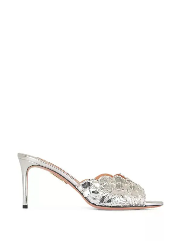 AQUAZZURA Embroidered Scalloped Heeled Sandals - Silver