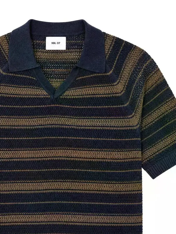 Nn07 Cale Striped Pointelle-knit Polo Sweater