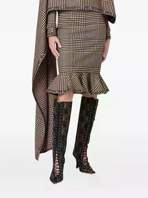 Giuseppe Di Morabito Houndstooth-pattern Ruffled Midi Skirt - Brown