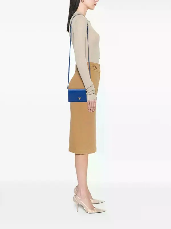 Prada Vitello Daino Wallet On Strap Crossbody Bag - Blue