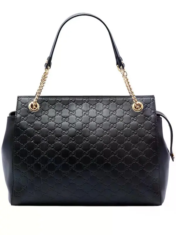 Gucci Embossed Leather Tote Bag With Gold-tone Chain Straps