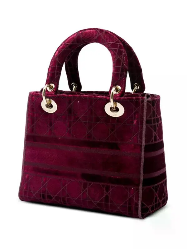 Dior Medium Embroidered Velvet Cannage Lady D-lite Satchel