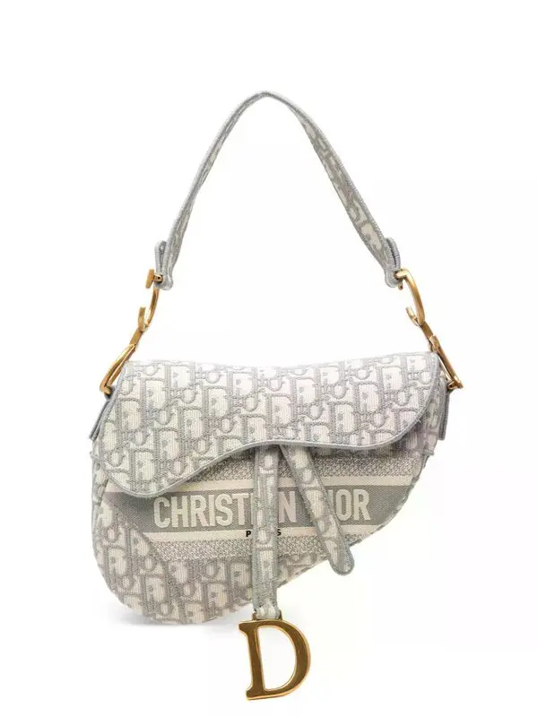 Dior Oblique Embroidered Canvas Saddle Shoulder Bag - Grey