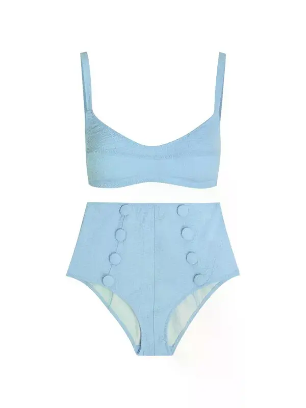 Lisa Marie Fernandez Button-embellished Seersucker Bikini - Blue