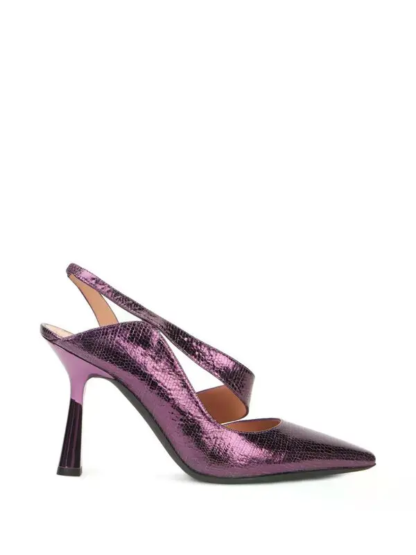 Alberta Ferretti Metallic Snakeskin Effect Pointed Toe Slingback Pumps