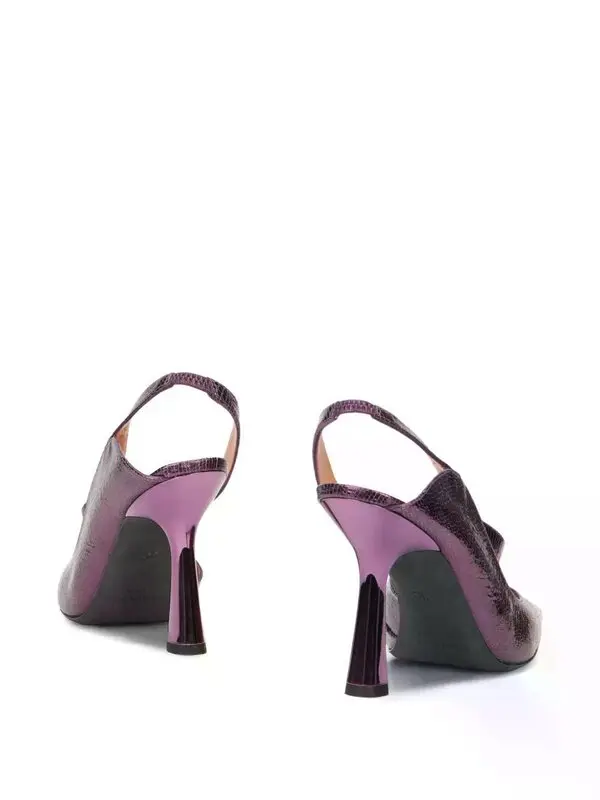Alberta Ferretti Metallic Snakeskin Effect Pointed Toe Slingback Pumps