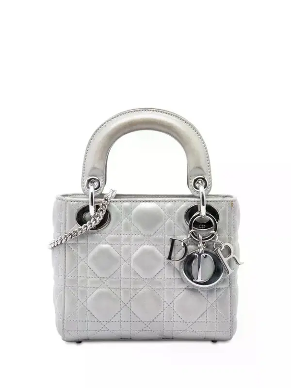 Dior 2015 Mini Iridescent Lambskin Cannage Lady Satchel - Silver