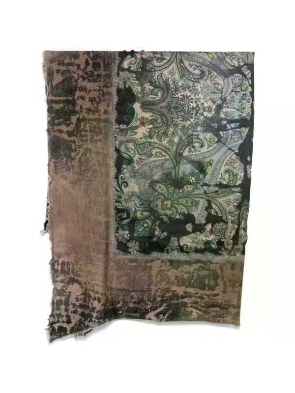 Avant Toi Paisley-print Frayed Scarf - Brown