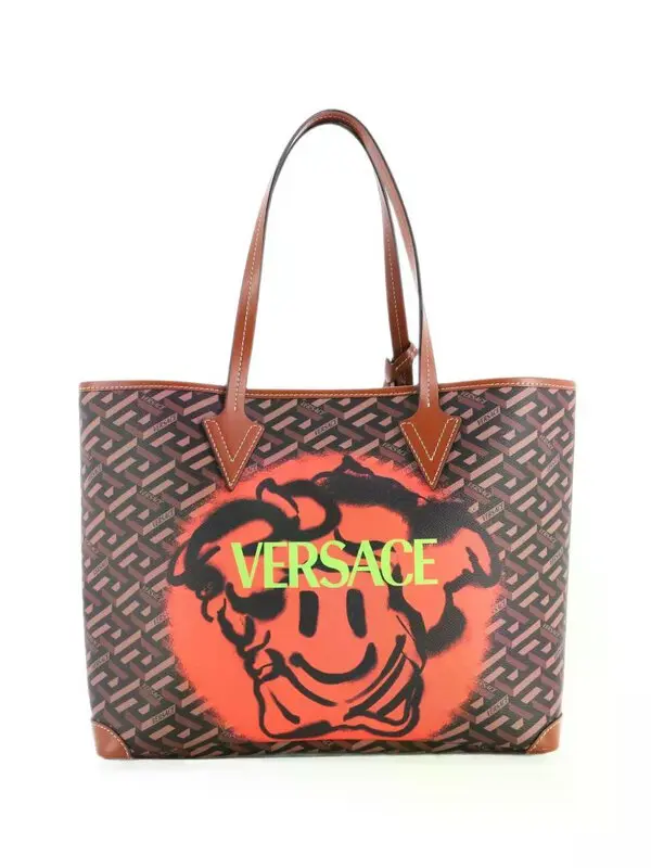 Versace La Greca Signature Coated Canvas Medium Tote Bag