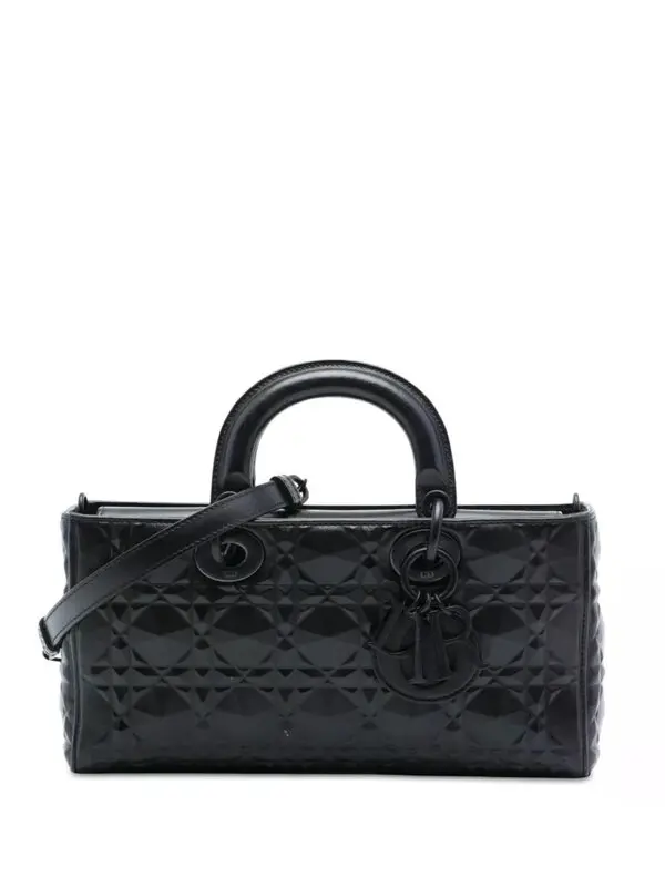 Dior 2022 Medium Calfskin Cannage Diamond Lady D Joy Satchel - Black