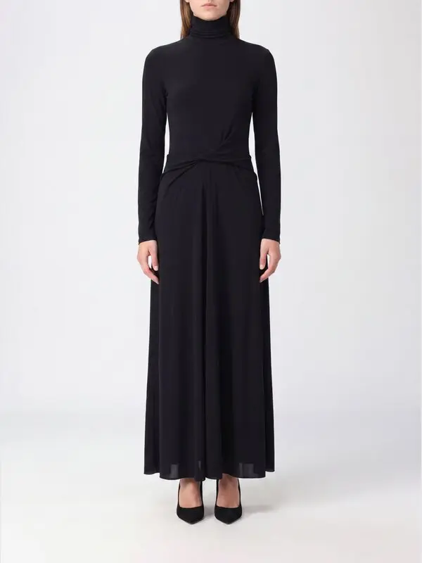 Fabiana Filippi Turtleneck Long Sleeve Viscose Maxi Dress With Draped Waist