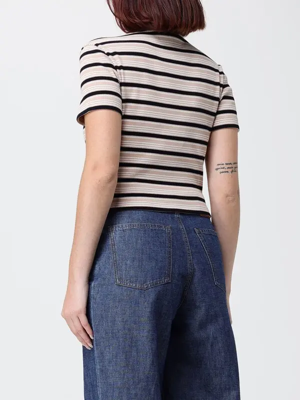 Fendi Striped Cotton Cropped T-shirt With Applied Logo