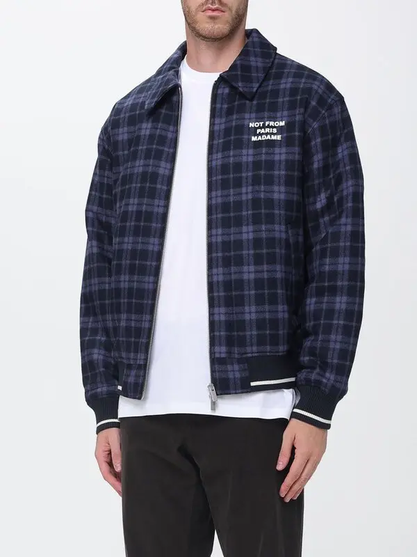Drole De Monsieur Tartan Pattern Wool Blend Shirt Jacket