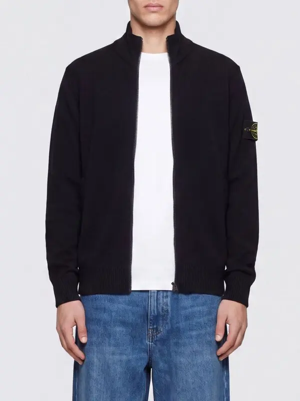 Stone Island Virgin Wool Turtleneck Cardigan With Compass Logo Patch