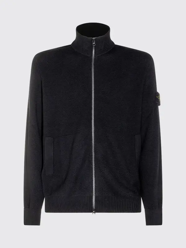 Stone Island Virgin Wool Turtleneck Cardigan With Compass Logo Patch