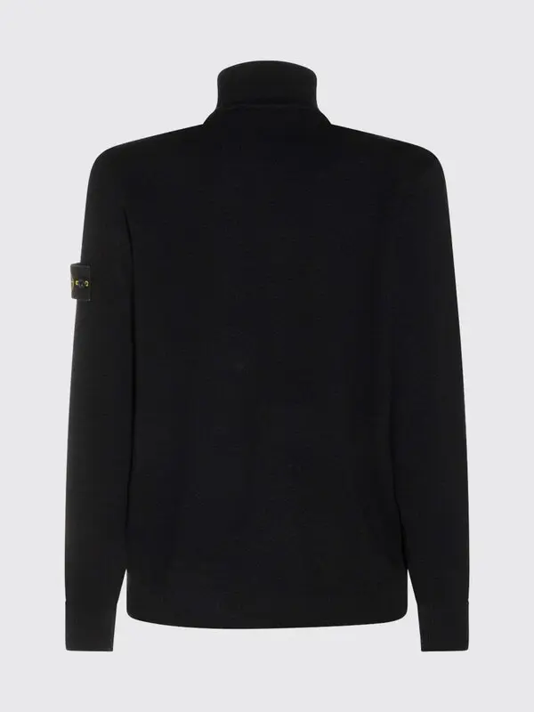 Stone Island Virgin Wool Turtleneck Cardigan With Compass Logo Patch