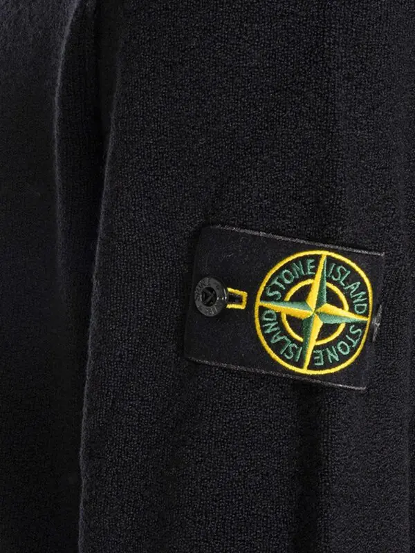 Stone Island Virgin Wool Turtleneck Cardigan With Compass Logo Patch