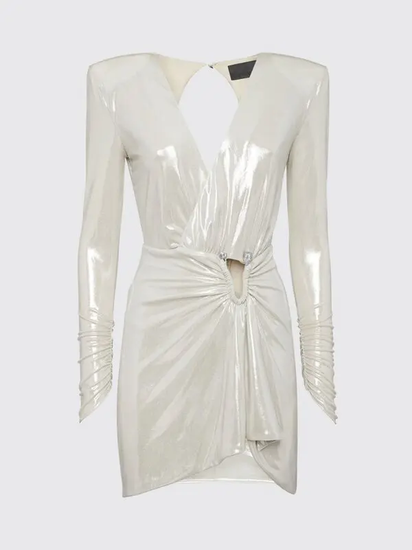 Philipp Plein Lamé Jersey Sheath Mini Dress With Padded Shoulders