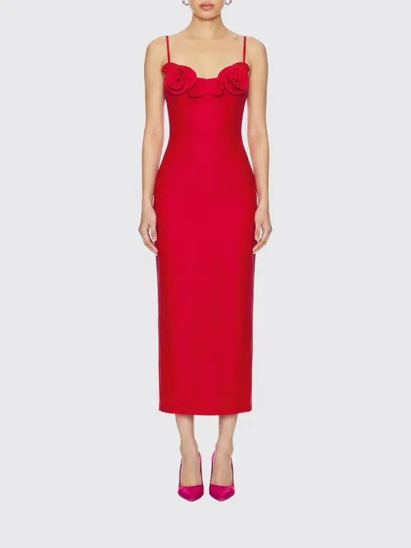 Magda Butrym Midi Sheath Dress In Wool With Square Neckline And 3d Flower