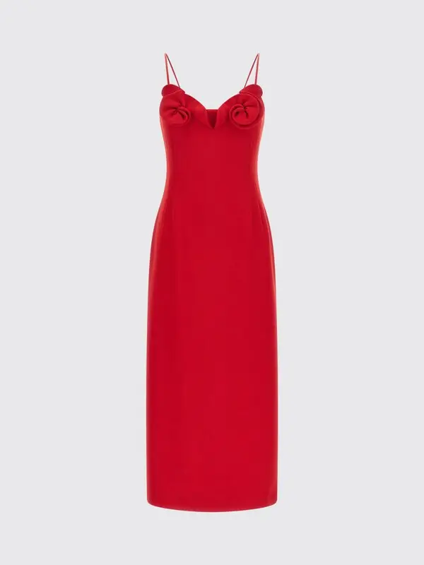 Magda Butrym Midi Sheath Dress In Wool With Square Neckline And 3d Flower