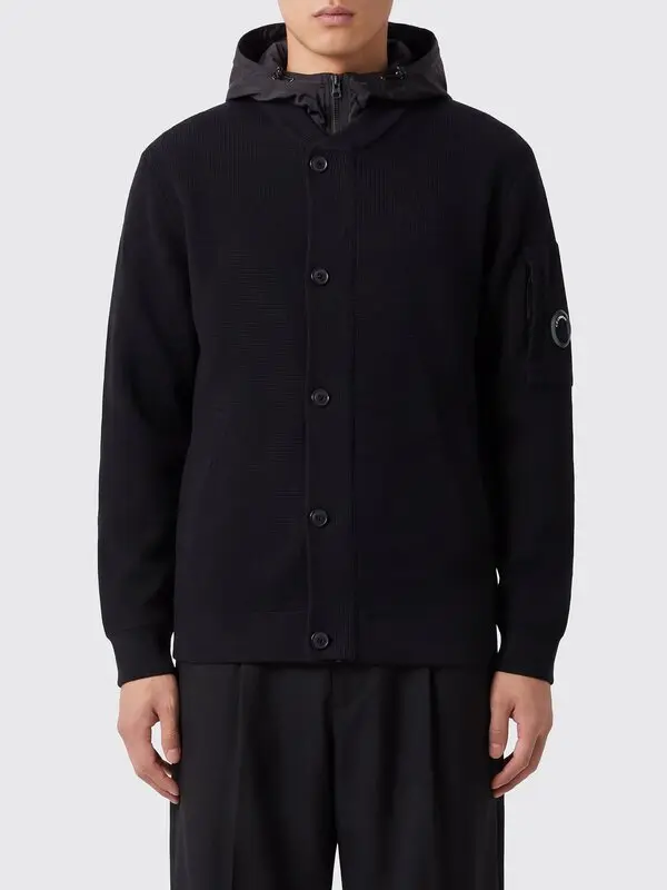 C.P. COMPANY Reversible Hooded Wool Cardigan - Black