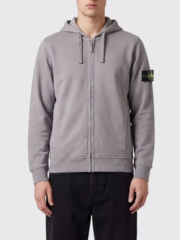 Stone Island Cotton Zip-up Hoodie With Dropped Shoulders - Grey
