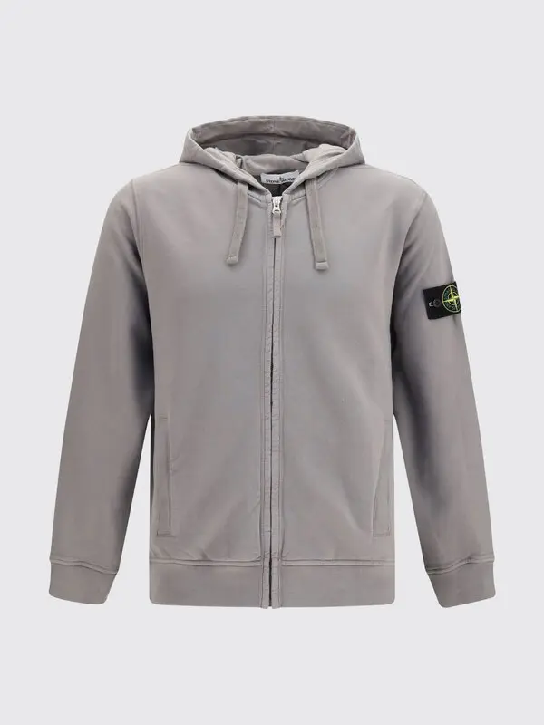 Stone Island Cotton Zip-up Hoodie With Dropped Shoulders - Grey
