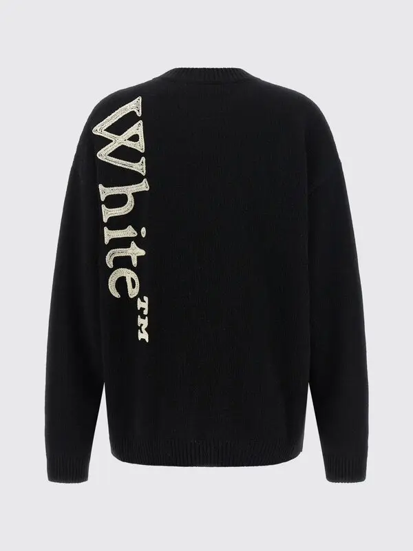 Off-White Wool Blend Crewneck Sweater With Contrast Intarsia Logo
