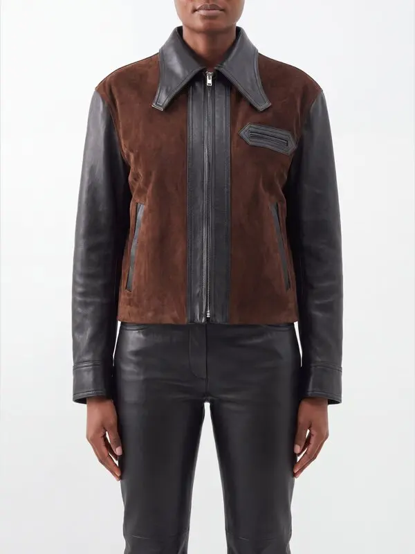 Marni Cropped Bi Suede Leather Jacket With Zip Closure