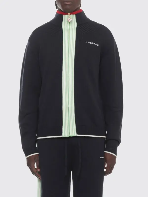Casablanca Striped Merino Wool Zip-up Cardigan