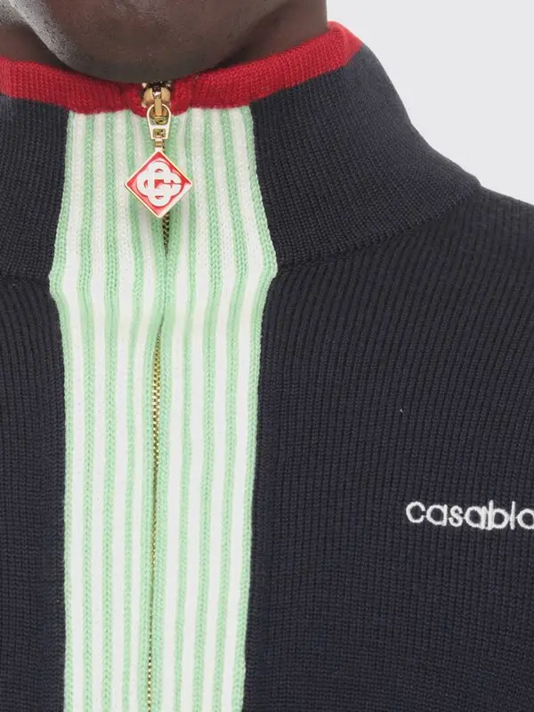 Casablanca Striped Merino Wool Zip-up Cardigan