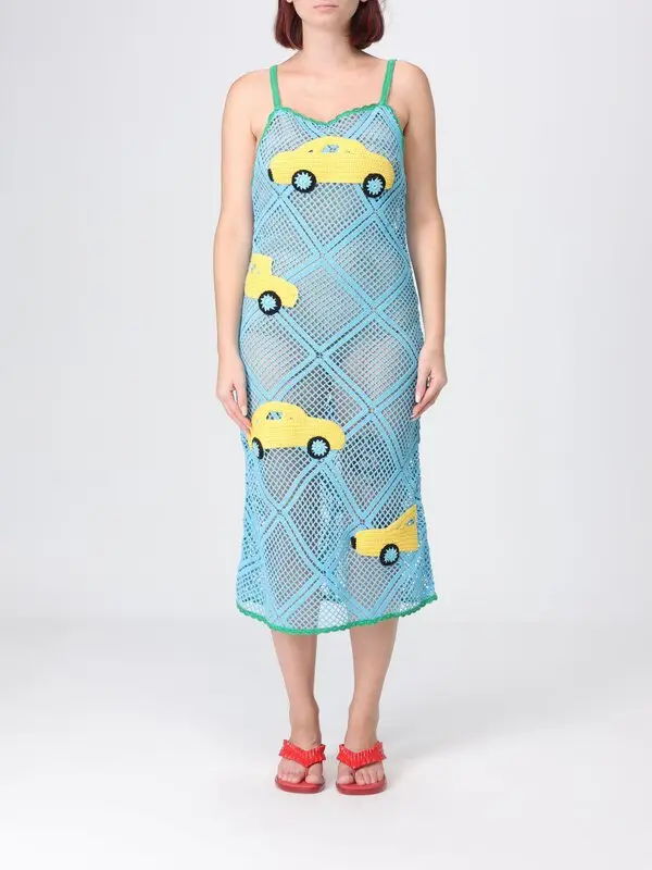 JW Anderson Graphic Print Crochet Knit Midi Sheath Dress - Blue