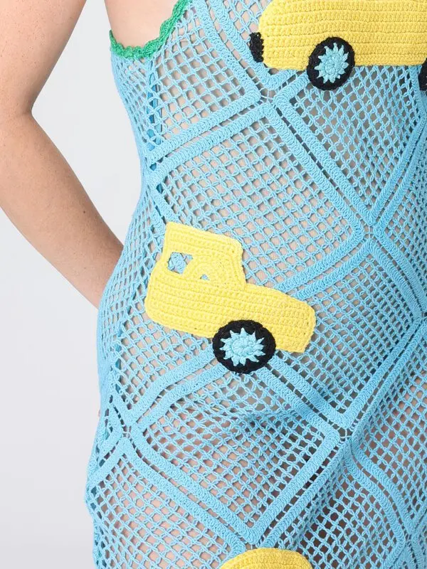 JW Anderson Graphic Print Crochet Knit Midi Sheath Dress