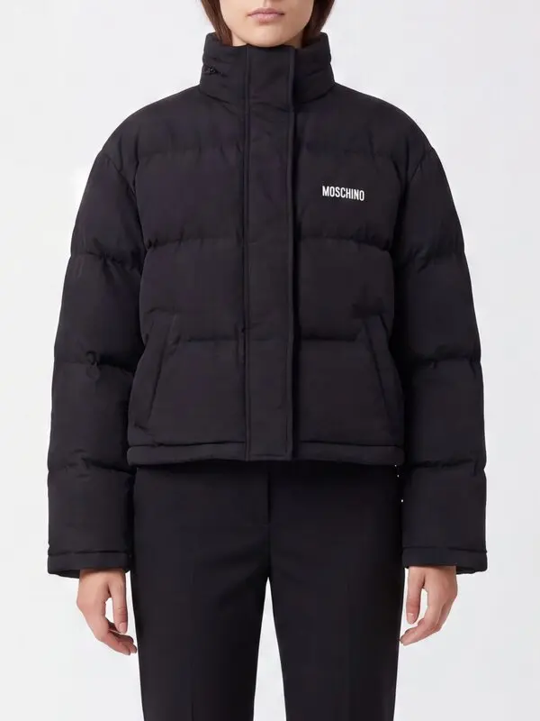 Moschino Cropped Quilted Nylon Puffer Jacket With Graphic Print