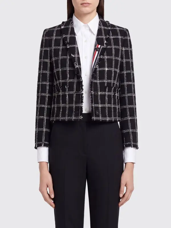 Thom Browne Check Pattern Cotton And Wool Blend Blazer With 4-bar Logo
