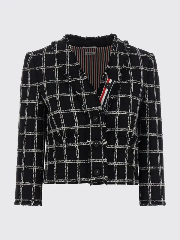 Thom Browne Check Pattern Cotton And Wool Blend Blazer With 4-bar Logo