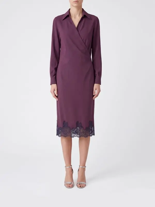 Alberta Ferretti Midi Shirt Dress With Lace Inserts - Red
