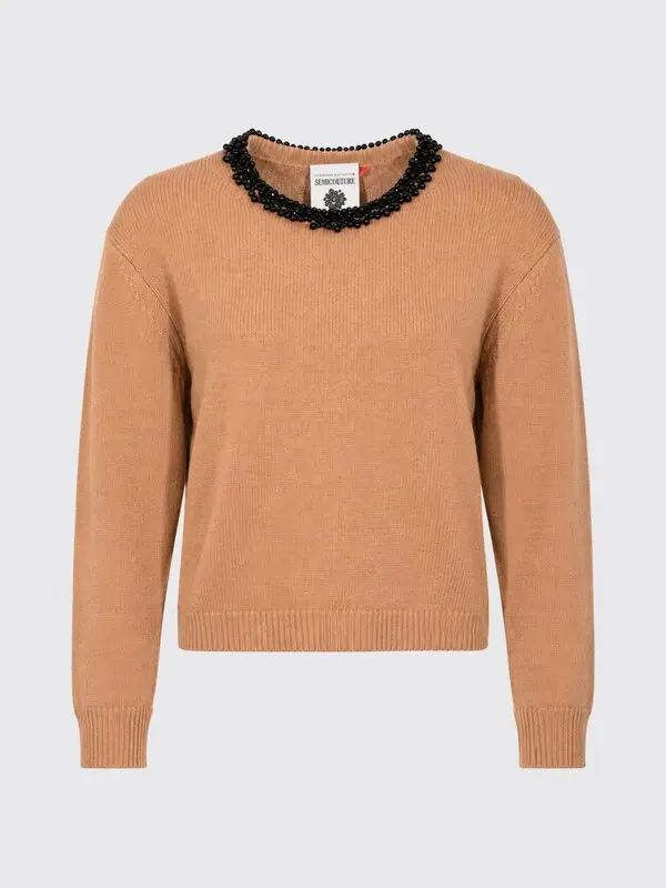 SEMICOUTURE Crystal-embellished Wool And Cashmere Crewneck Sweater - Camel