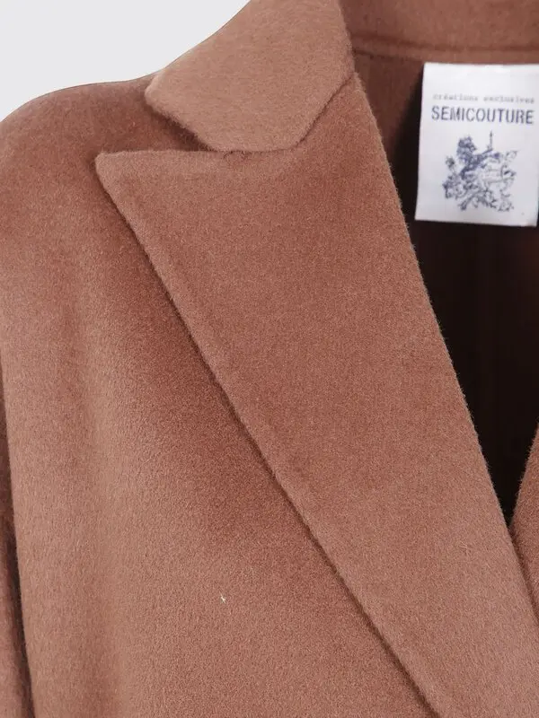 SEMICOUTURE Peak Lapel Long Wool Robe Coat With Self-tie Belt