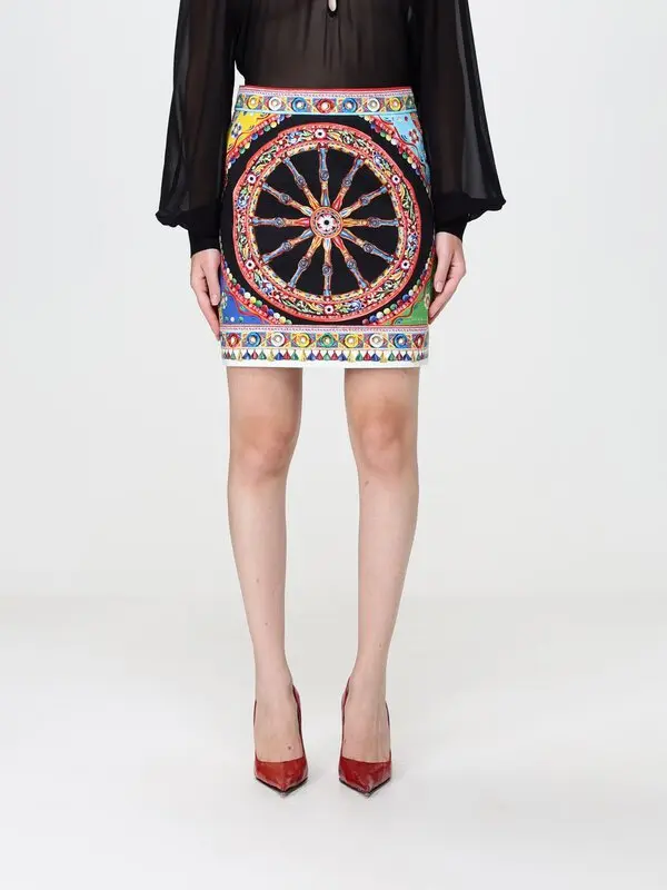 Dolce & Gabbana Carretto Siciliano Print Silk Midi Pencil Skirt