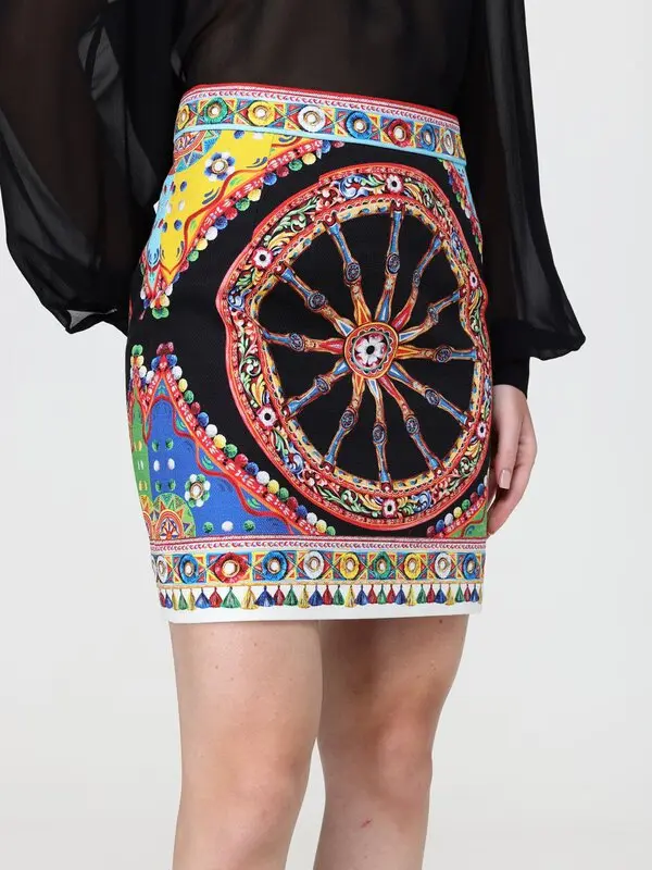Dolce & Gabbana Carretto Siciliano Print Silk Midi Pencil Skirt