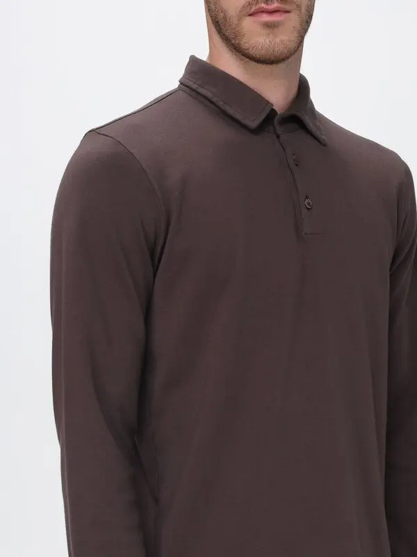 ZANONE Long-sleeve Cotton Polo Shirt With Ribbed Collar And Three Buttons - Ebony