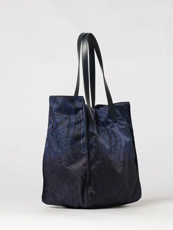 Etro Arnica Paisley Nylon Tote Bag With Double Leather Handles - Blue