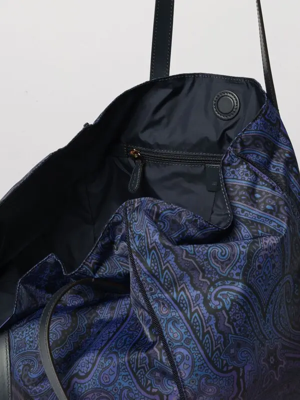 Etro Arnica Paisley Nylon Tote Bag With Double Leather Handles - Blue