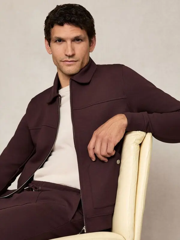 REISS Premium Interlock Zip-through Overshirt - Cherry Red