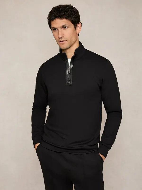REISS Interlock Half-zip Sweatshirt With Trim - Black
