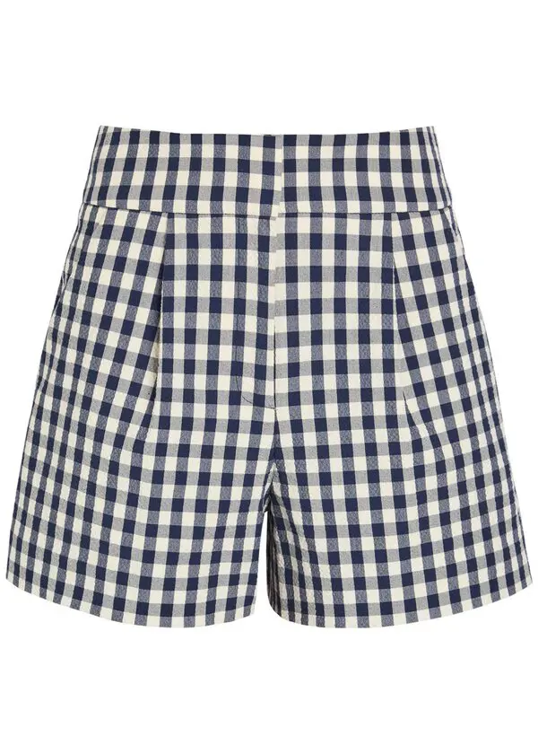Veronica Beard Haina Gingham Seersucker Shorts - Navy