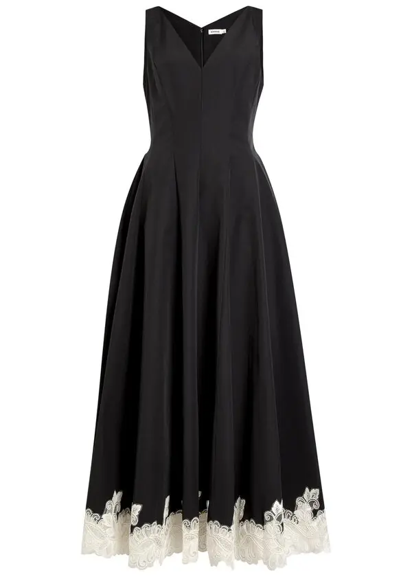 Simkhai Mira Lace-trim Cotton-blend Faille Maxi Dress - Black