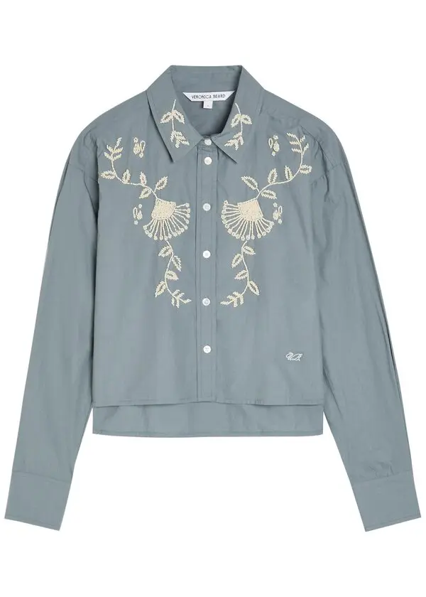 Veronica Beard Andres Embellished Cotton Shirt - Blue